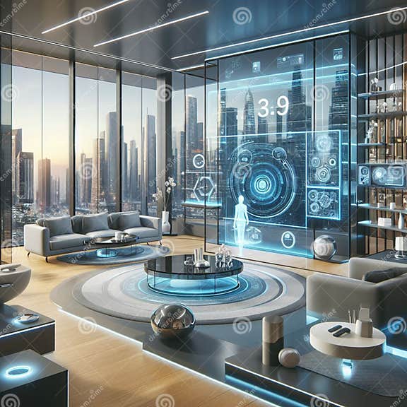 Digital Living Room Inside Design in Future Stock Illustration ...