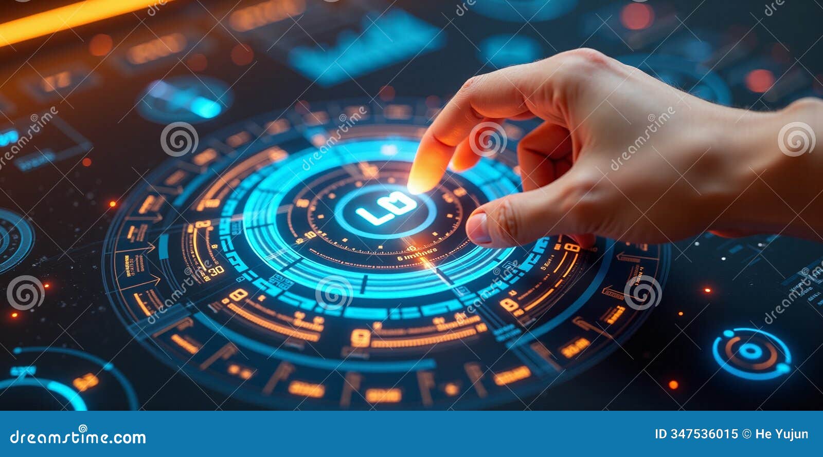 Hand Touching Glowing LLM Icon and Business Analytics Interface Stock ...