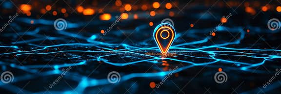 Digital Location Pin on Abstract Network a Glowing Location Pin Stands ...