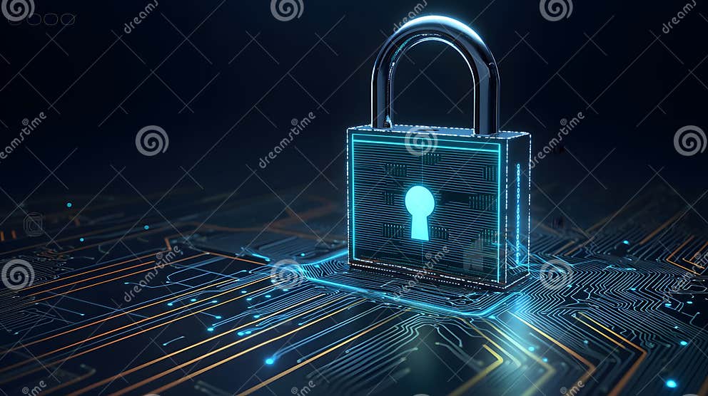 Digital Lock on Circuit Board Background Stock Illustration ...