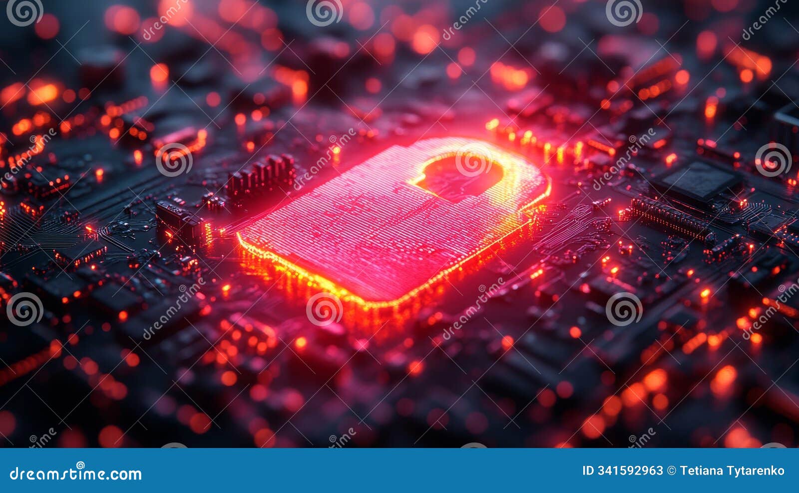 Digital Lock on Circuit Board Representing Cybersecurity in a Tech-focused Modern Environment ...