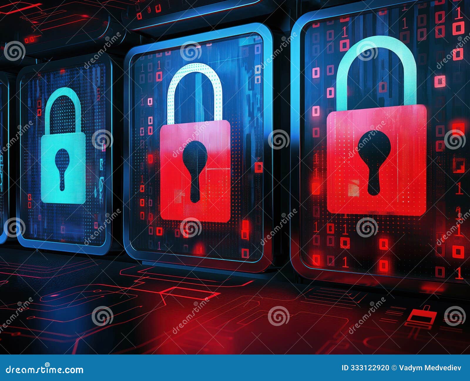 Digital Lock On A Computer Screen With Binary Code And A Keyhole A Padlock Is Shown With A