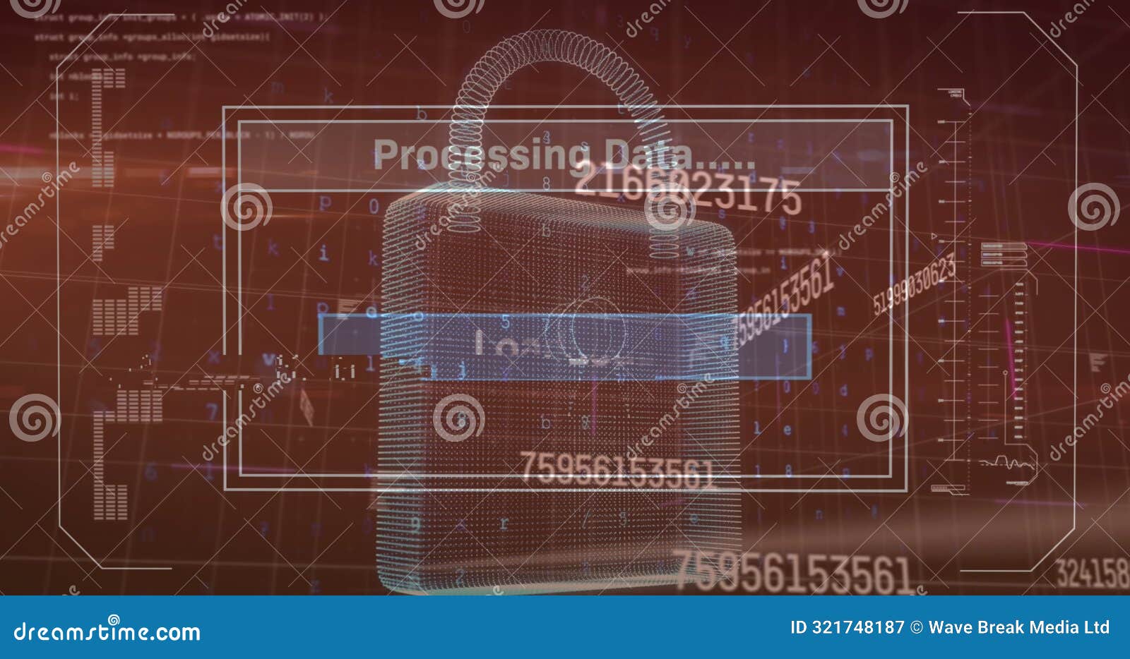 Digital Lock with Data Processing Overlay Showing Futuristic Interface Stock Illustration ...