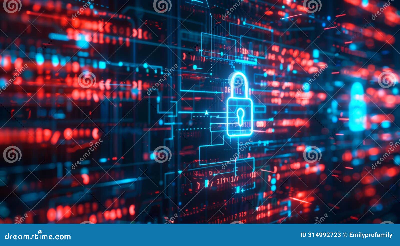Secure Lock on Computer Screen with Red and Blue Lights Stock Image ...