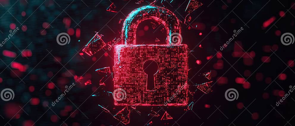 Digital Lock with Glowing Binary Code Effect Stock Illustration - Illustration of abstract ...