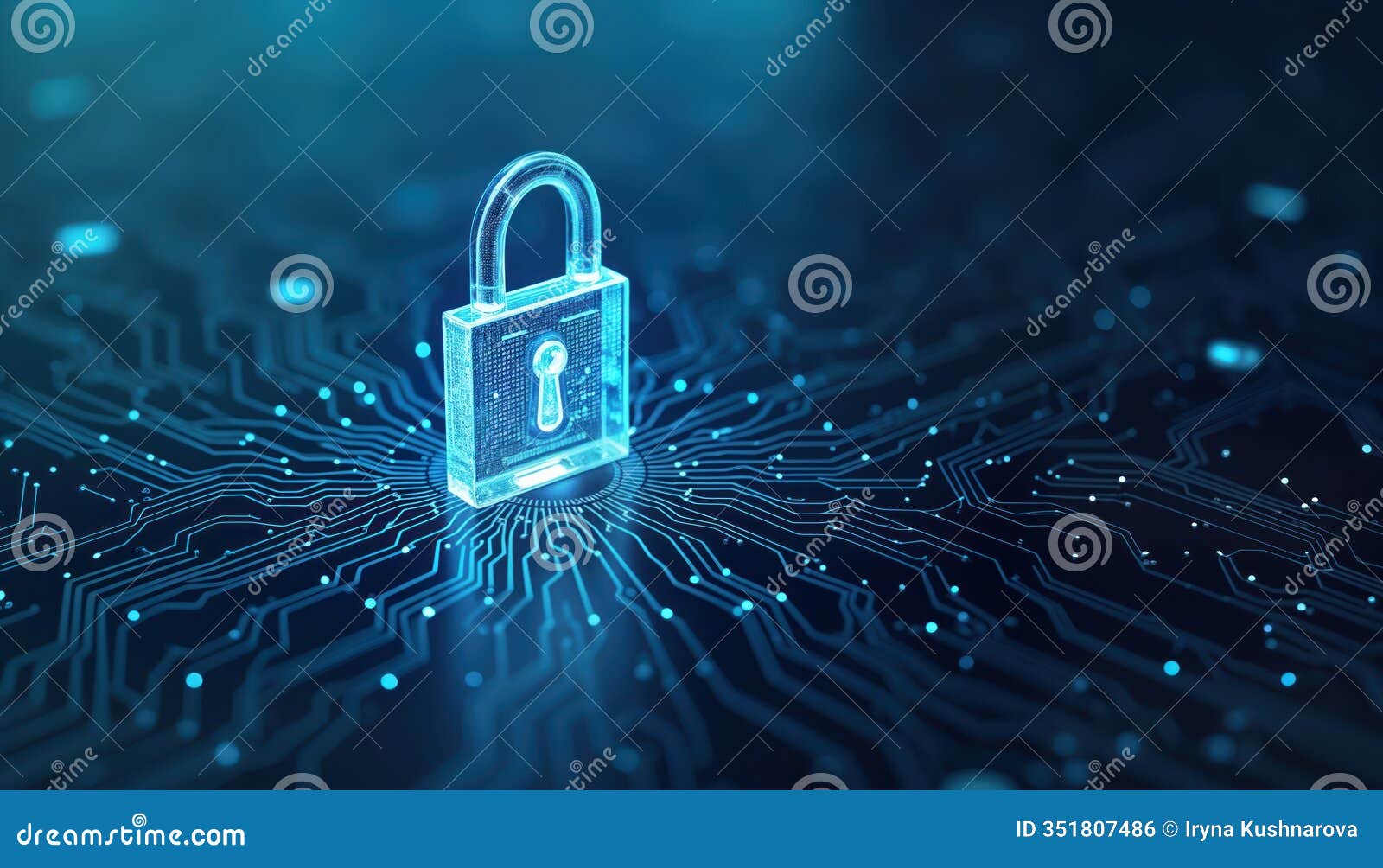 Digital Lock Graphic on Dark Blue Circuit Board Background. Secure ...