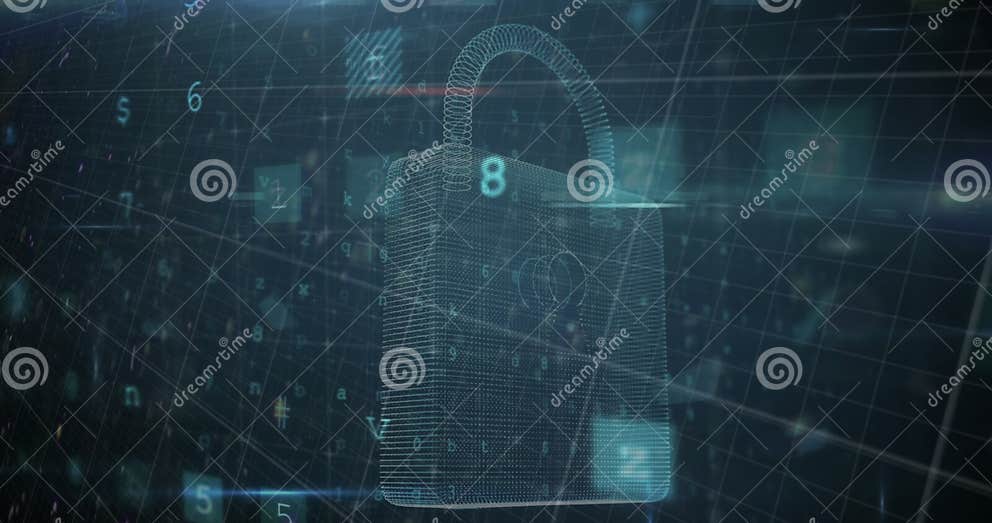 Digital Lock Graphic with Floating Numbers and Symbols Stock ...