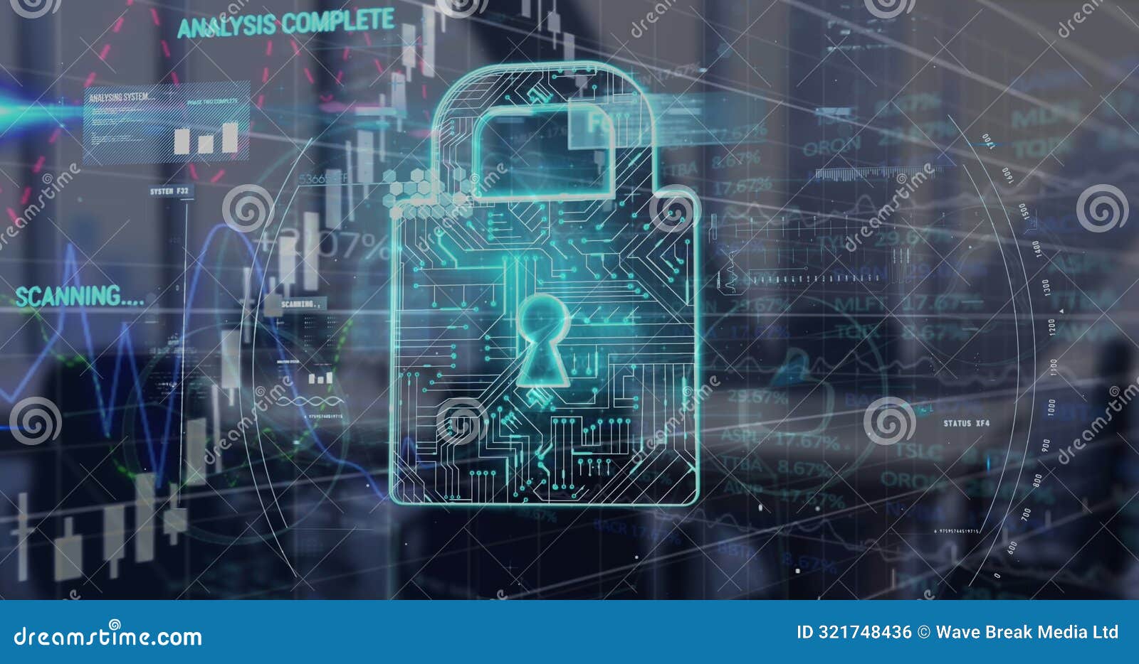 Digital Lock Icon with Circuit Patterns and Holographic Data Overlays ...