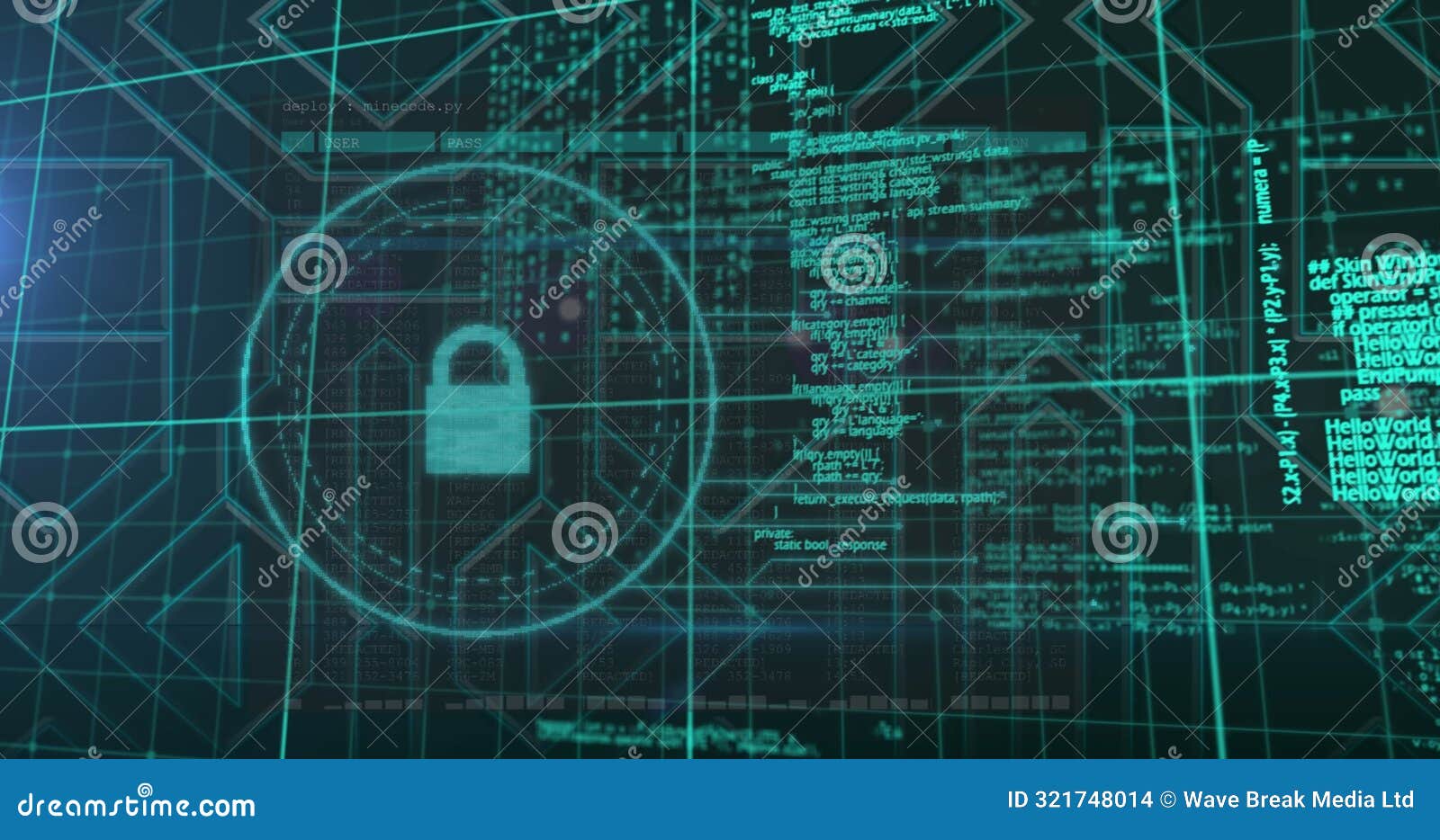 Digital Lock Icon and Code Overlay Representing Cybersecurity Concepts Stock Illustration ...