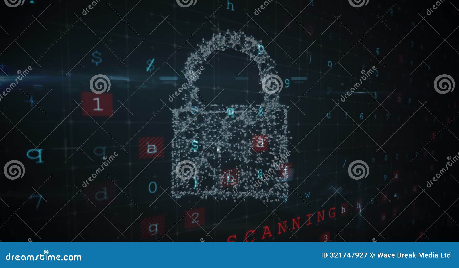 Digital Lock Icon Made of Particles Floating on Dark Background with ...