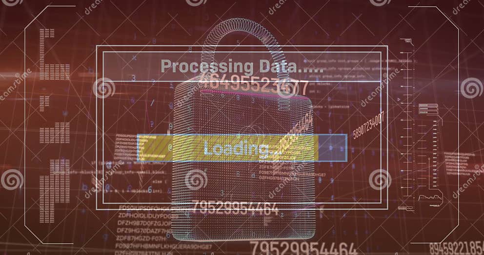 Digital Lock Icon with Processing Data and Loading Text Overlaying ...