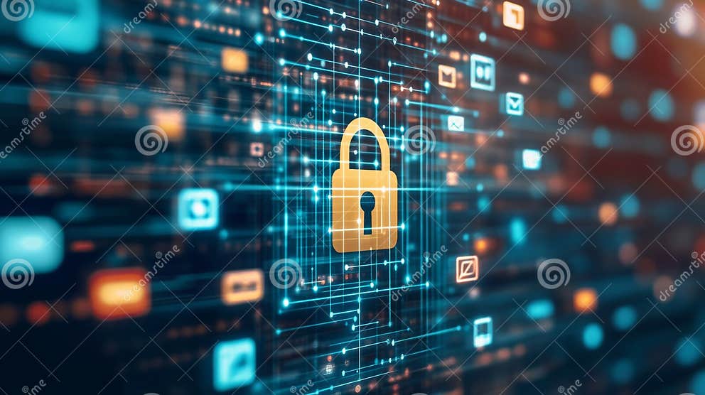 Digital Lock Icon on a Secure Network Background Stock Illustration ...