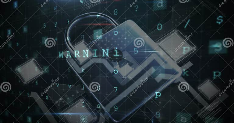 Digital Lock Icon with Warning Text Overlaying Dark Background Filled ...