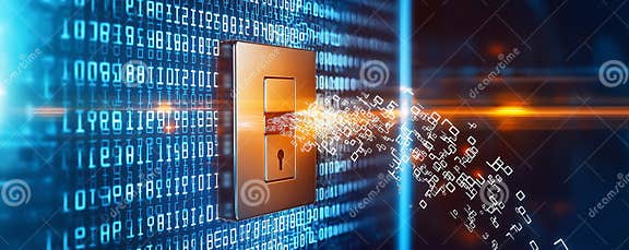A Digital Lock Interface with Binary Code, Symbolizing Cybersecurity and Data Protection ...