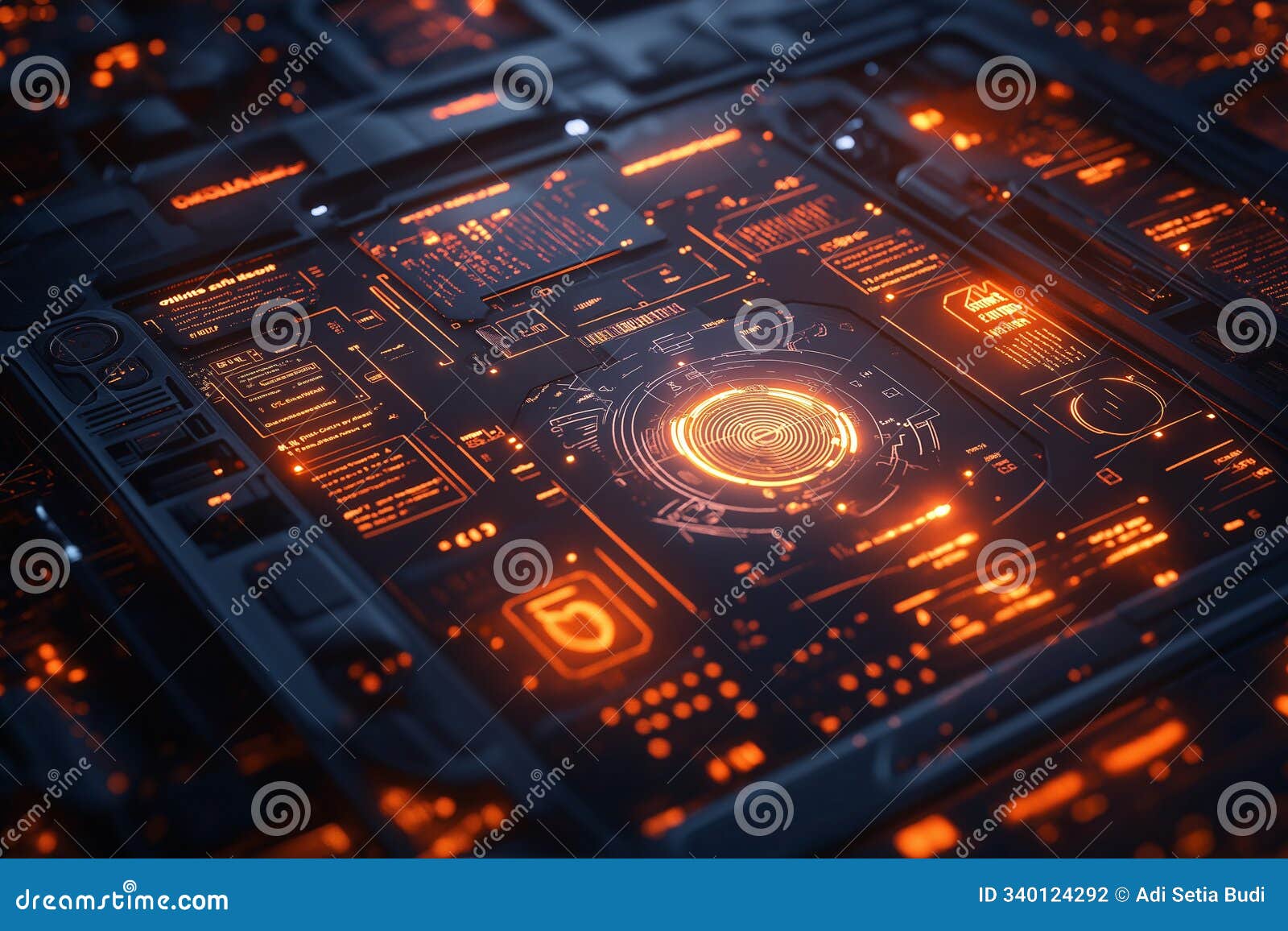 A Digital Lock Interface with Glowing Biometric Fingerprints Stock ...