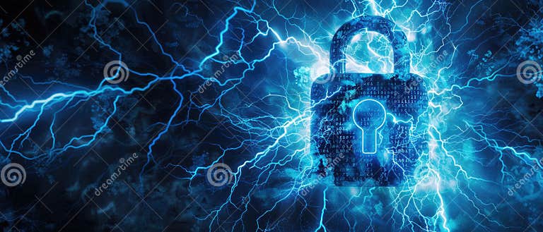Digital Lock with Lightning in Cyber Space, Abstract Data Background ...
