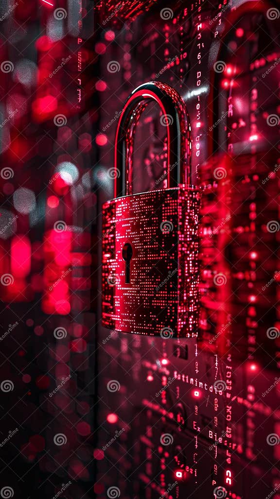 Digital Lock with Neon Red Lighting in a Cyber Environment Stock Image ...