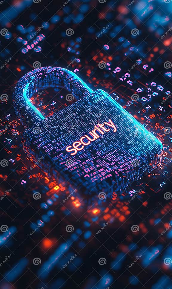 Digital Lock with Security Text Surrounded by Binary Code Stock ...
