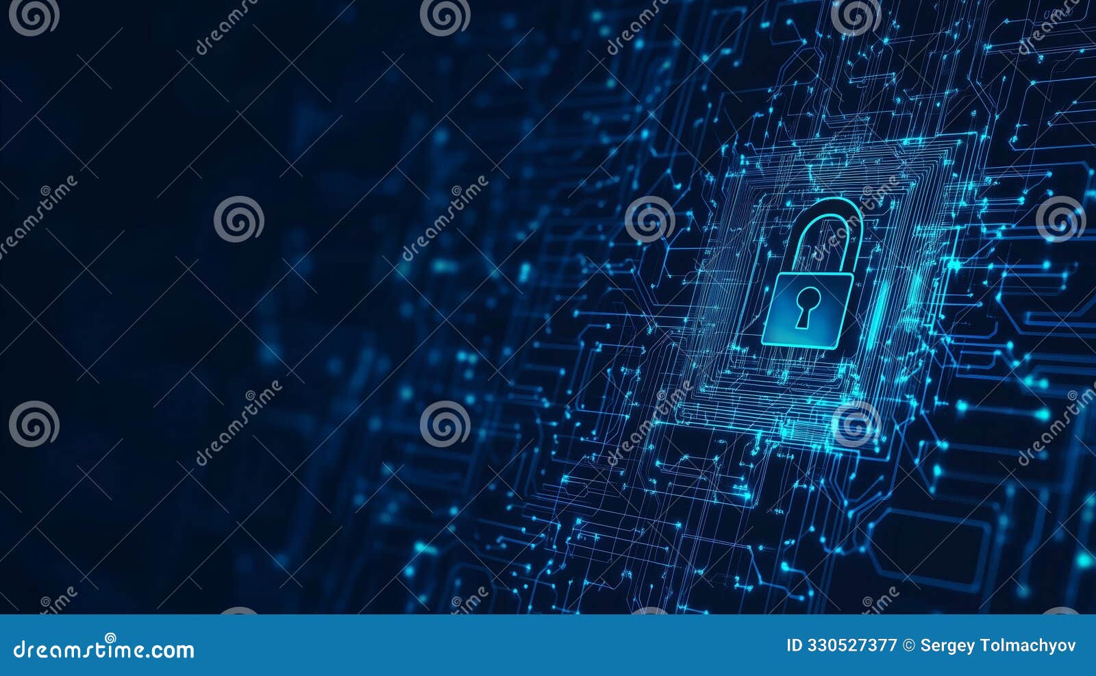 Digital Lock Symbol Amidst a Complex Circuitry Background, Representing Cybersecurity ...