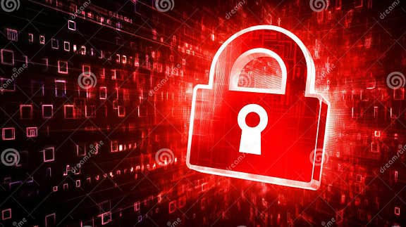 Digital Lock Symbol on Futuristic Data Background Red Digital Lock Symbol on a Futuristic Binary ...