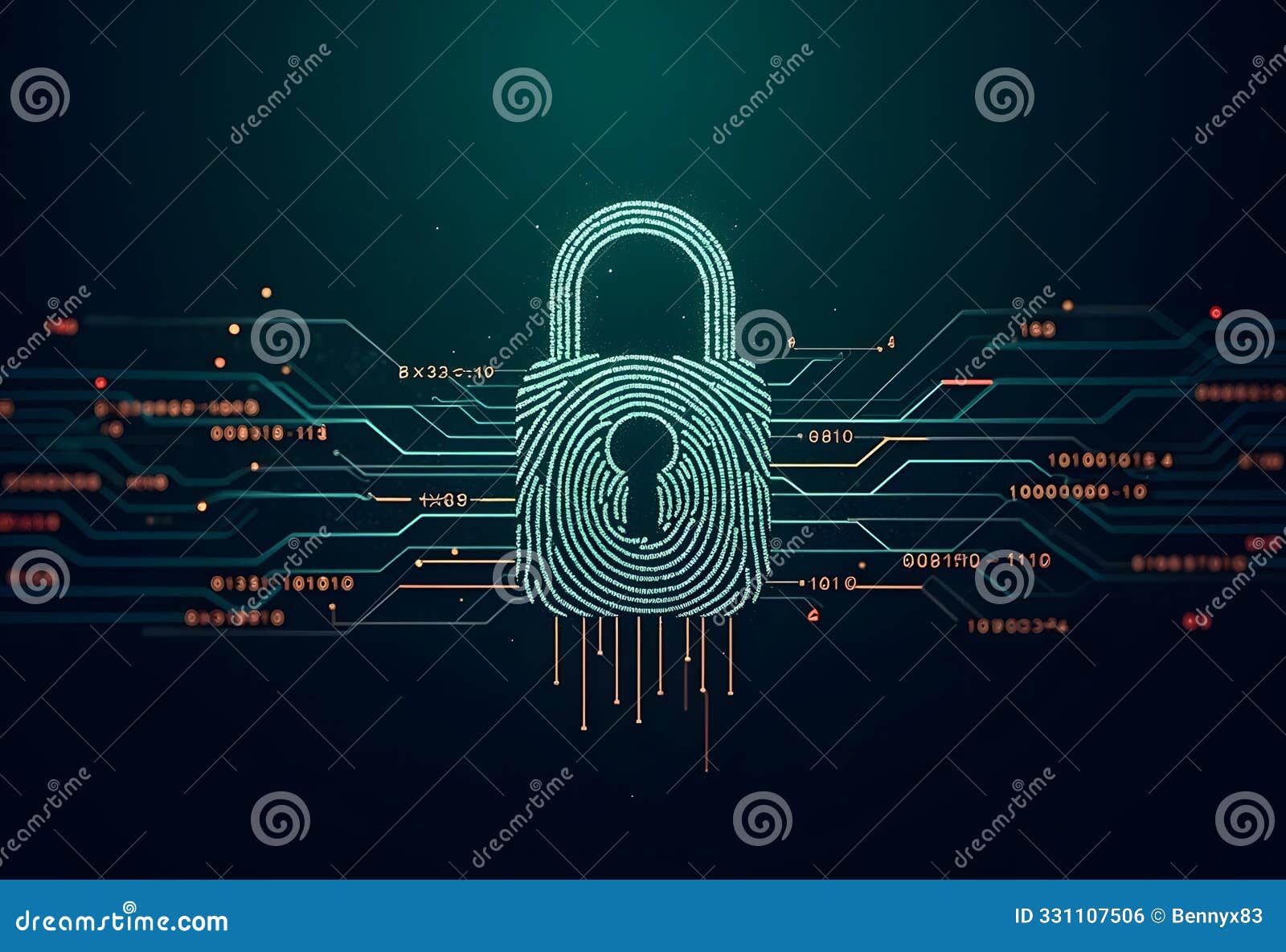 Digital Lock Symbol with Binary Code and Network Connections on a Dark ...