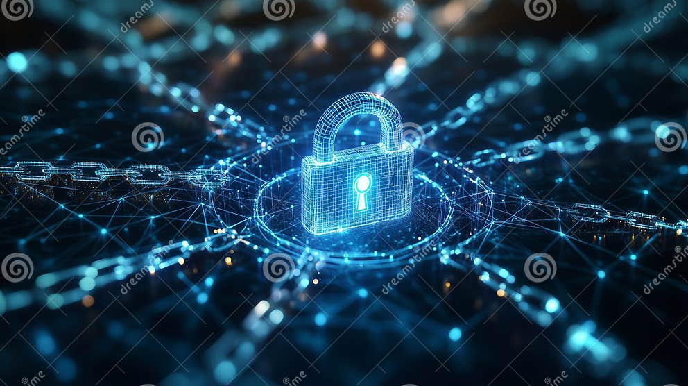 Digital Lock Symbolizing Cybersecurity in a Connected Network of Data ...