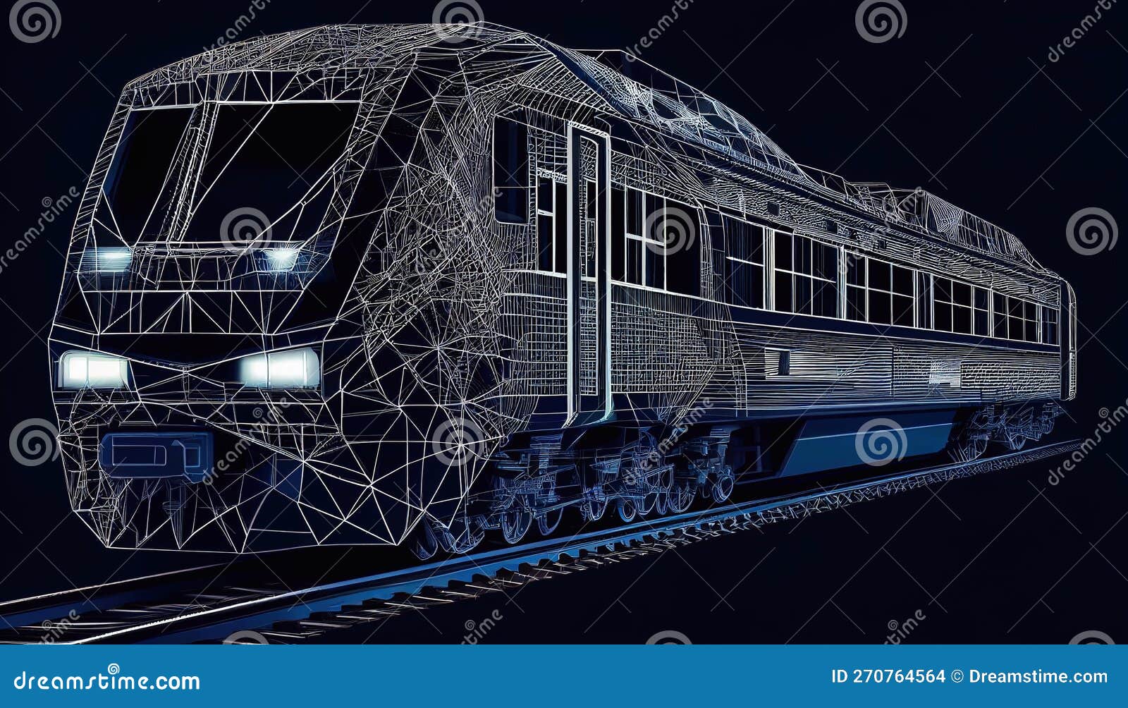 Digital Low Poly Wireframe of Futuristic High-speed Train. Future ...
