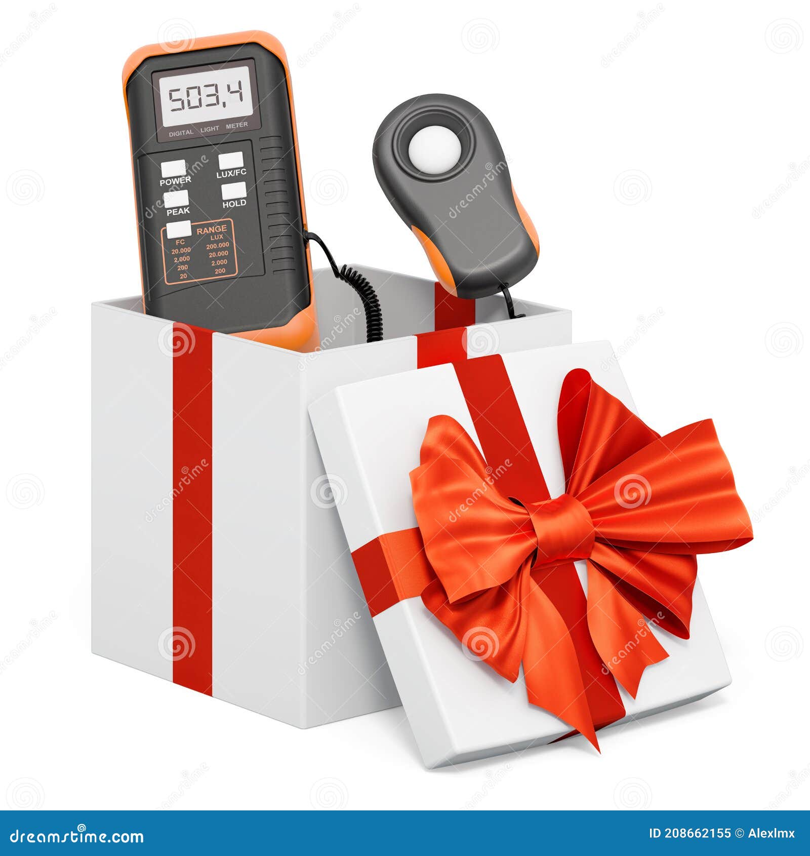 Digital Luxmeter Inside Gift Box, Present Concept. 3D Rendering Stock ...