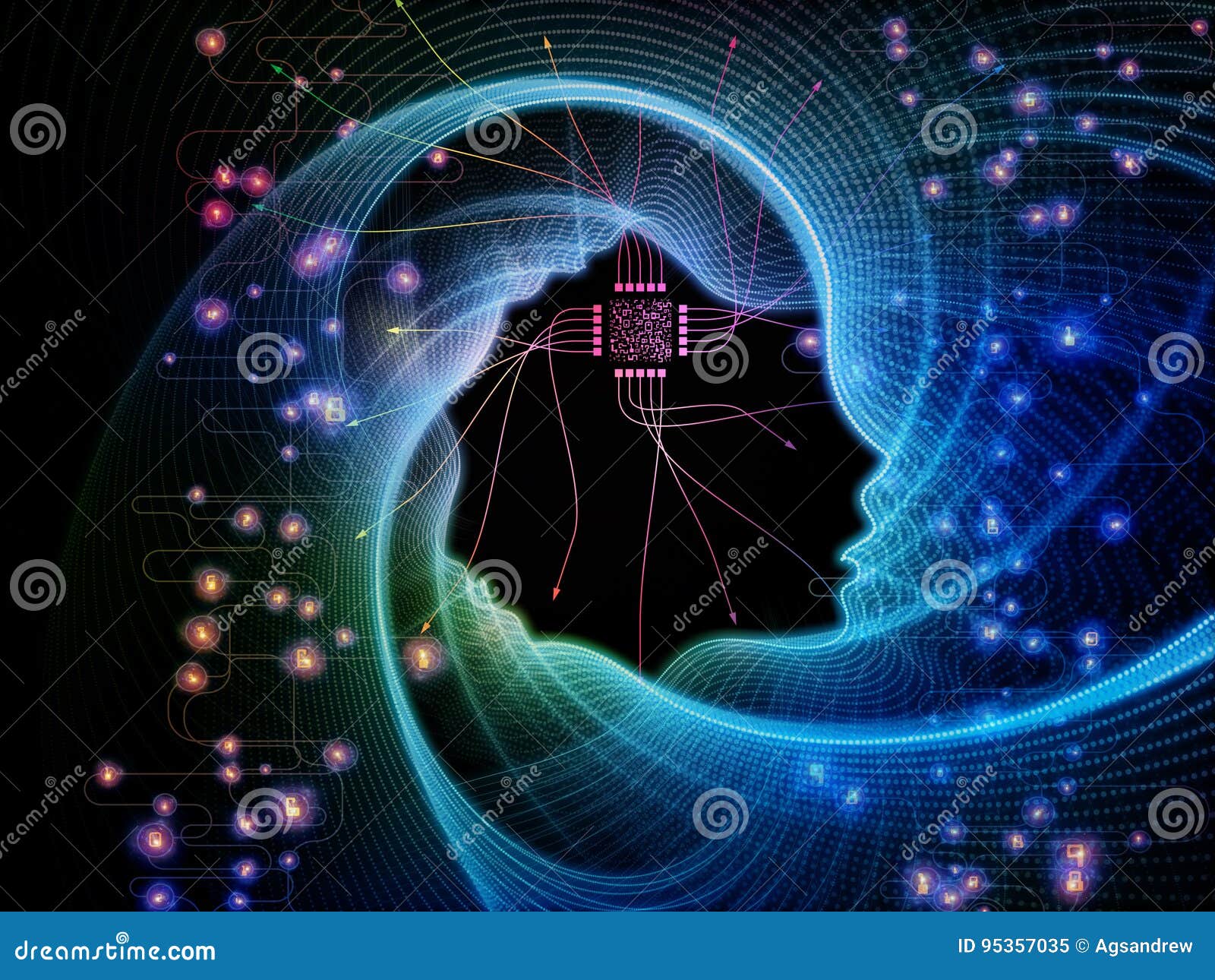 Digital Machine Consciousness Stock Illustration - Illustration of nose ...