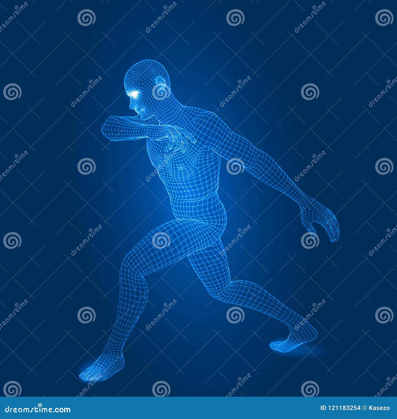 Digital Man Figure in Fight Pose 3d Wireframe Style Vector Illustration ...