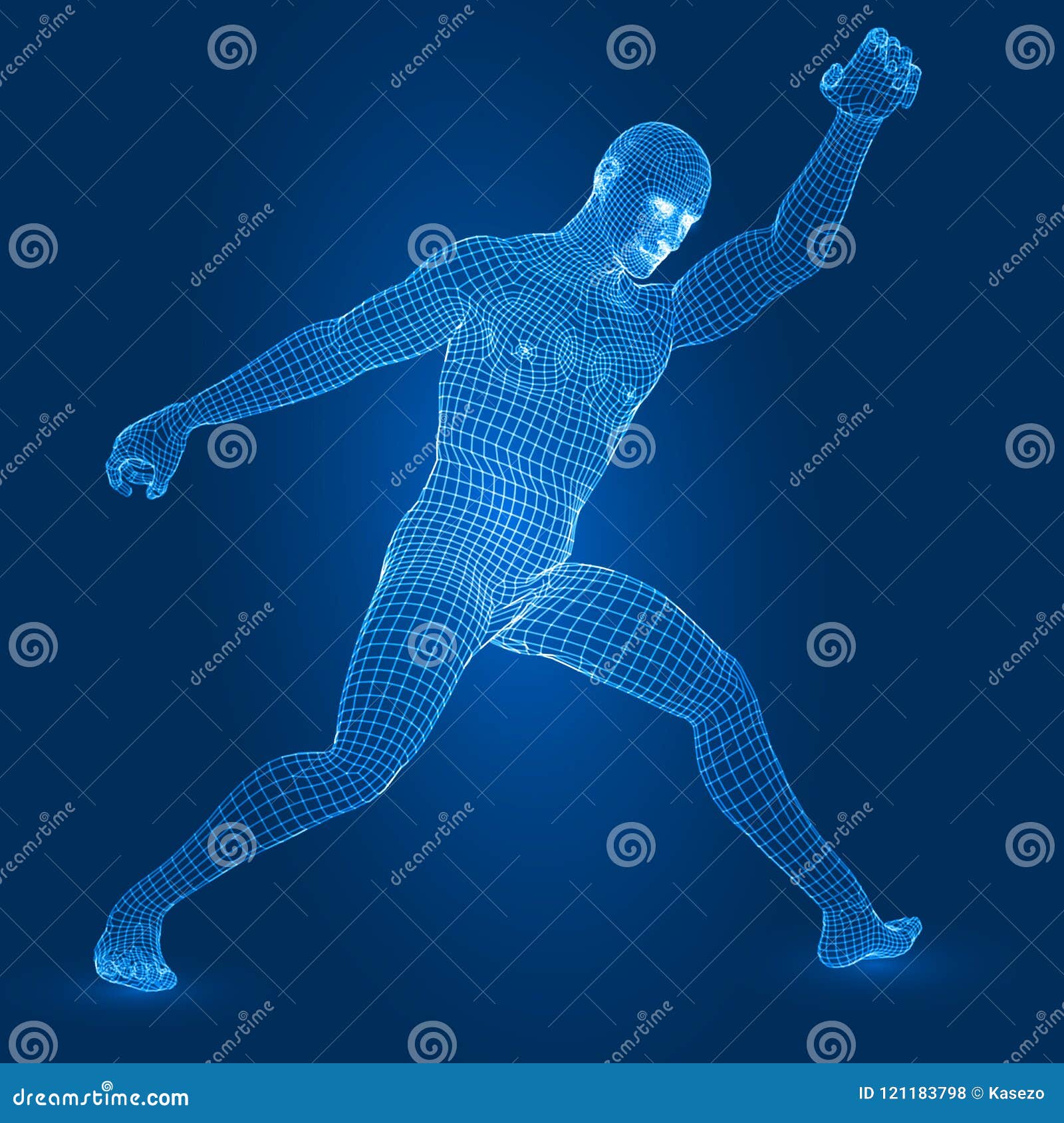 Digital Man Figure in Fight Pose 3d Wireframe Style Vector Illustration ...