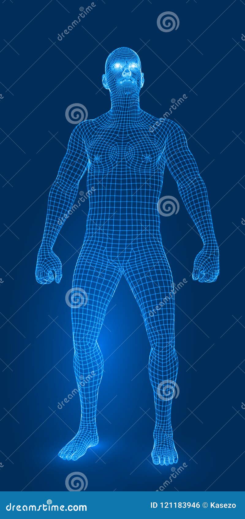 Digital Man Figure in Fight Pose 3d Wireframe Style Vector Illustration ...
