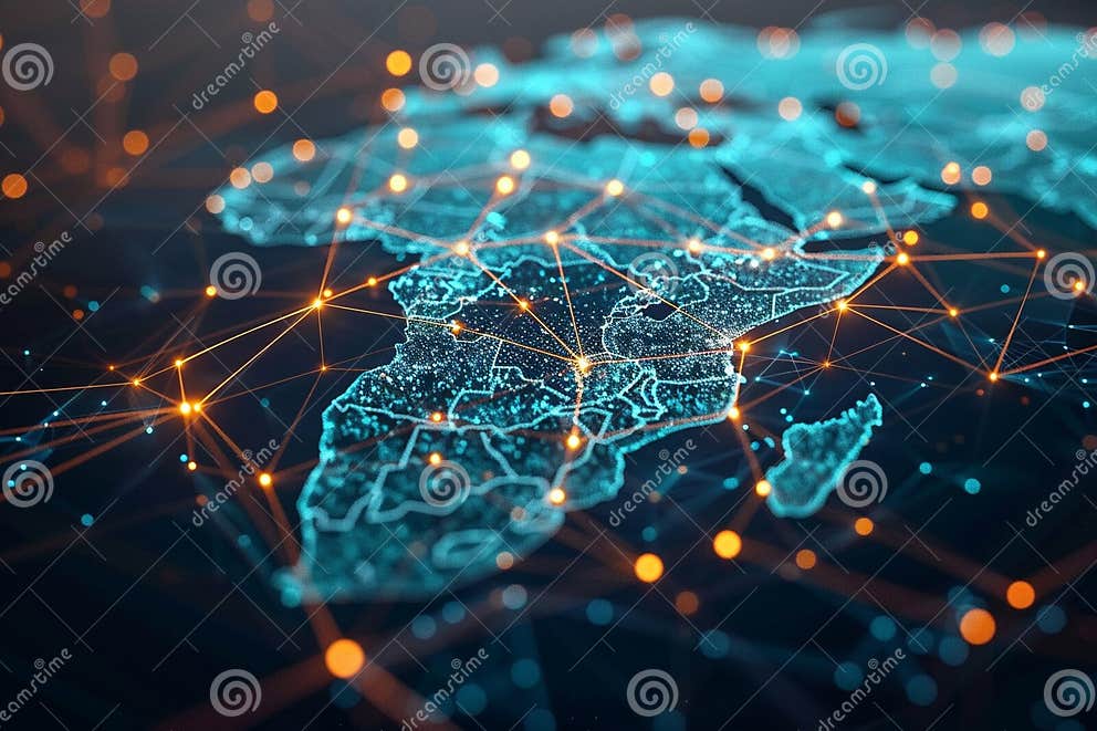Digital Network Map of Africa Stock Illustration - Illustration of ...