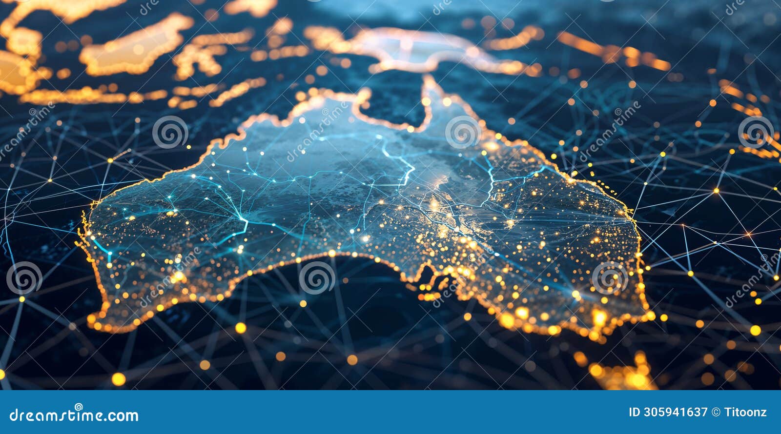 Digital Map of Australia, Concept of Global Network and Connectivity ...
