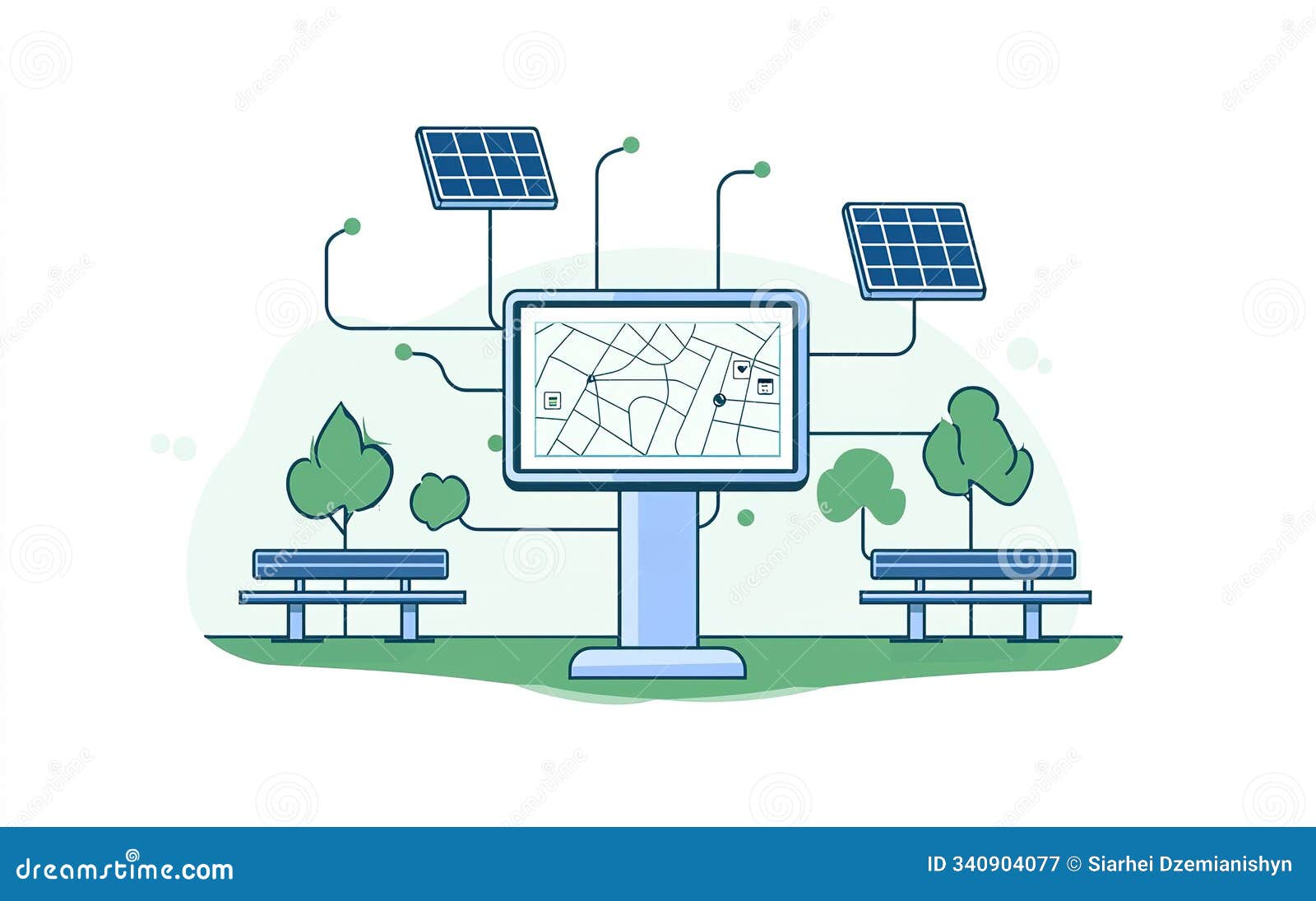 Digital Map Display Integrated with Solar Panels in a Park Surrounded ...