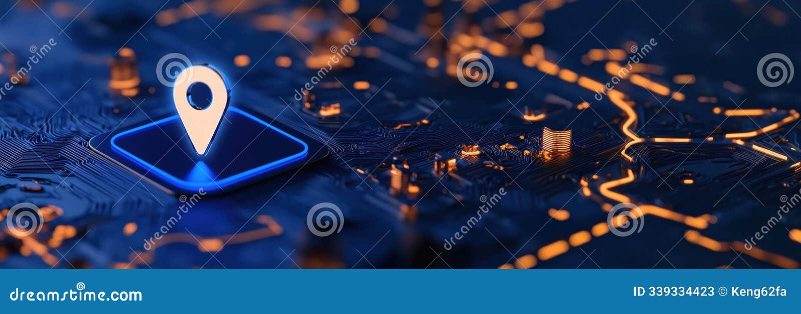 Digital Map Displaying Location Pin on Circuit Board Background ...