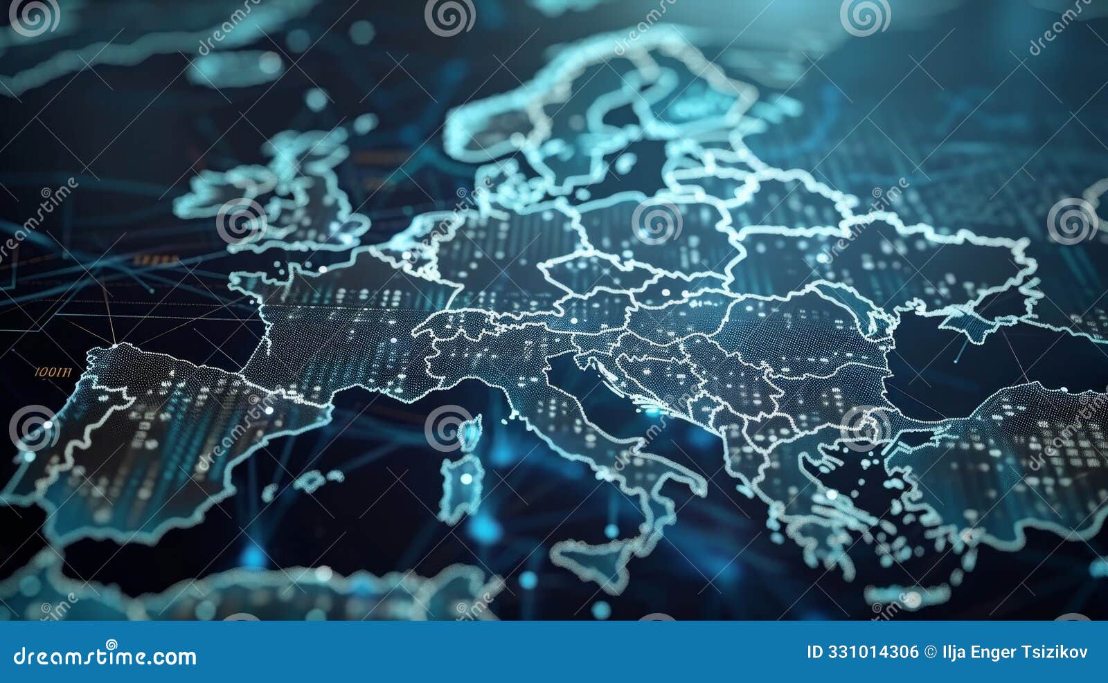 Digital Map of Europe, Network Connection and Data Flow, Futuristic ...