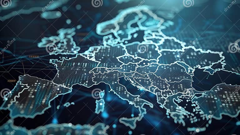 Digital Map of Europe, Network Connection and Data Flow, Futuristic ...