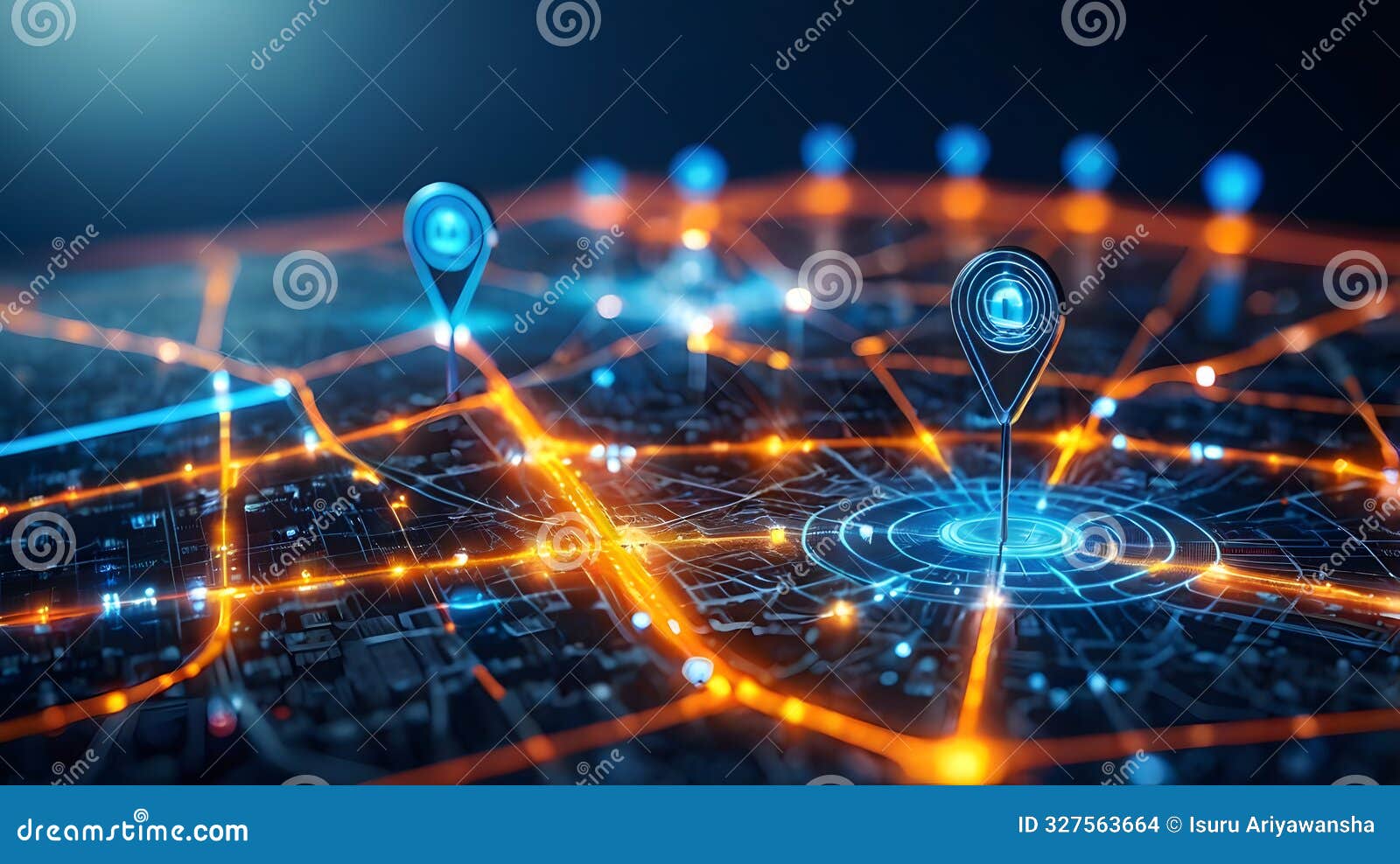 Digital Map with Glowing Location Pins Stock Illustration ...