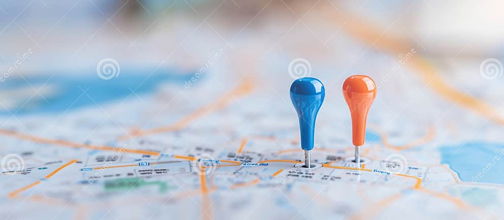 Digital Map with Location Pins Highlighting Two Points of Interest ...