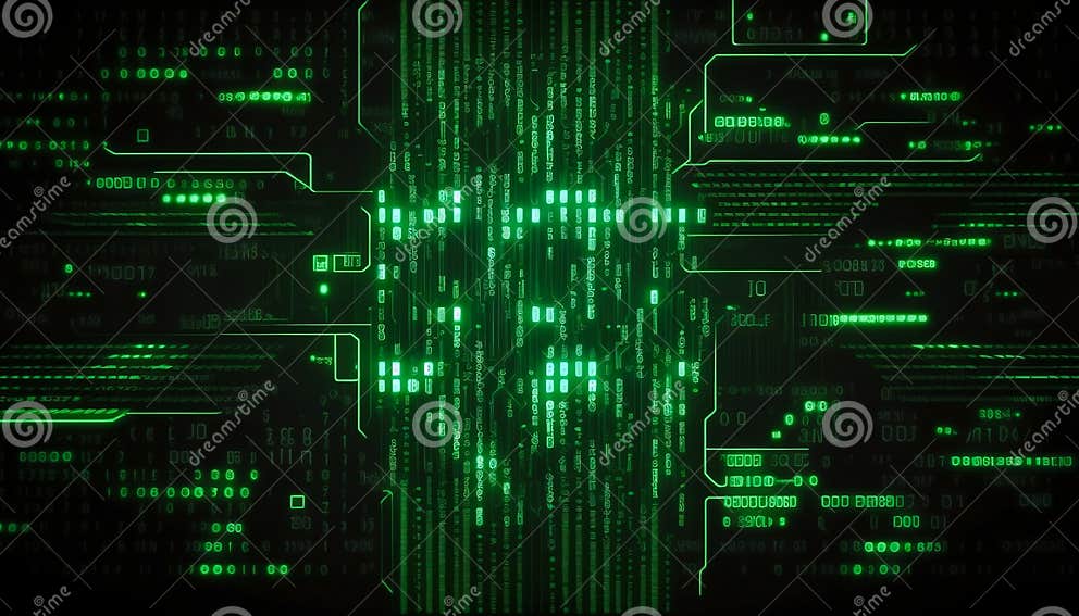 Digital Map with Matrix Code and Circuit Board Stock Illustration ...
