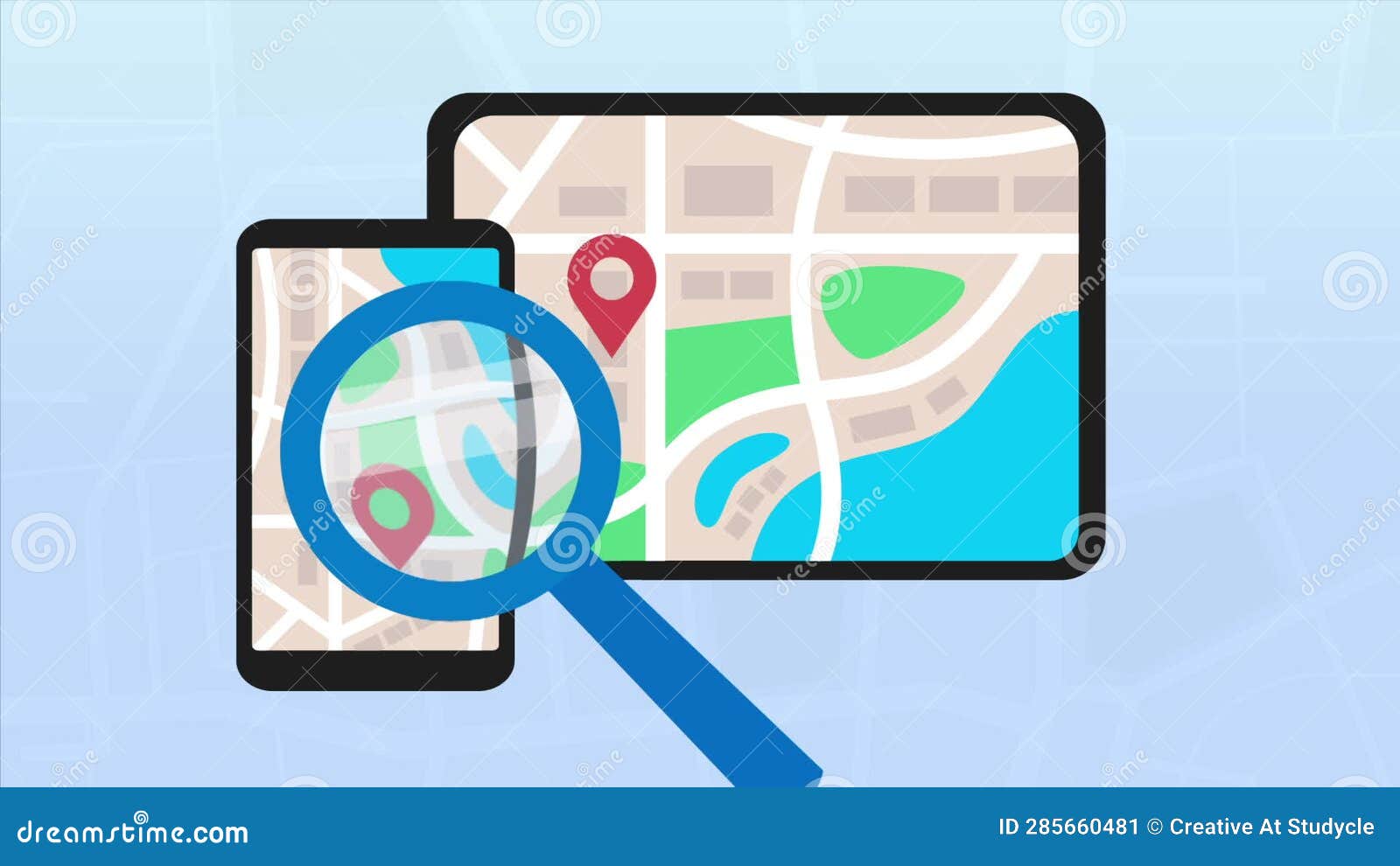 Digital Map Navigation on Mobile Phone and Tablet, GPS Animation Stock ...