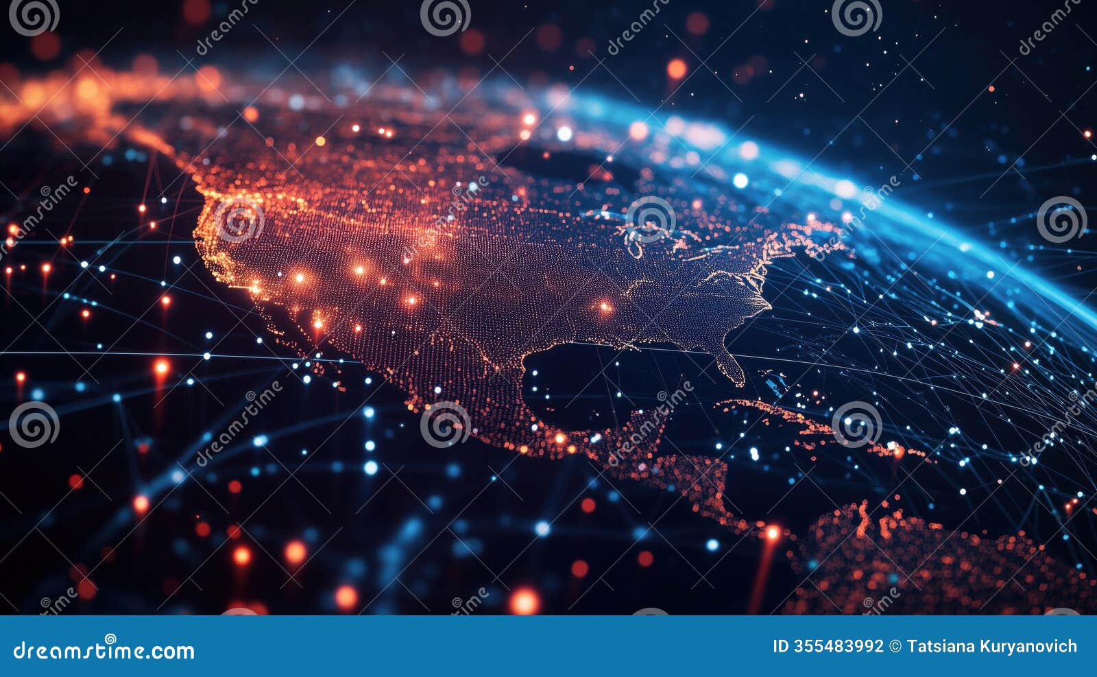 Digital Map of North America with Glowing Connections and Data Points ...