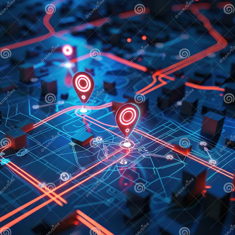 Digital Map Showing Location with Two Icons Representing Artificial ...