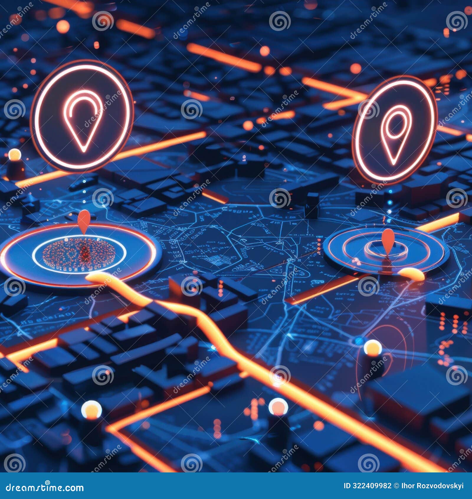 Digital Map Showing Location with Two Icons Representing Artificial ...