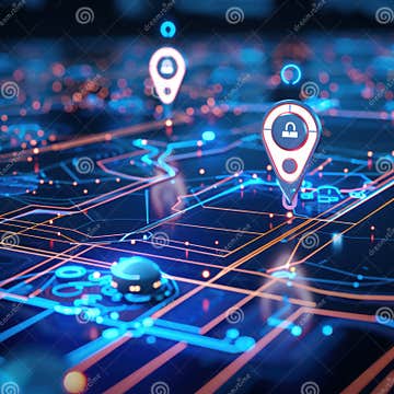 Digital Map Showing Location with Two Icons Representing Artificial ...