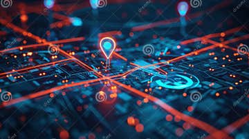 Digital Map Showing Location with Two Icons Representing Artificial ...