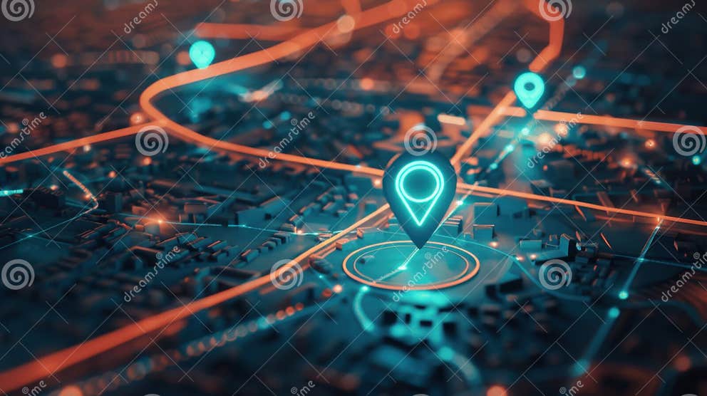 Digital Map Showing Location with Two Icons Representing Artificial ...