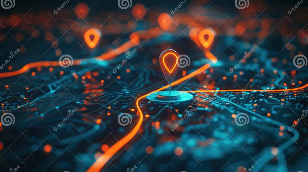 Digital Map Showing Location with Two Icons Representing Artificial ...