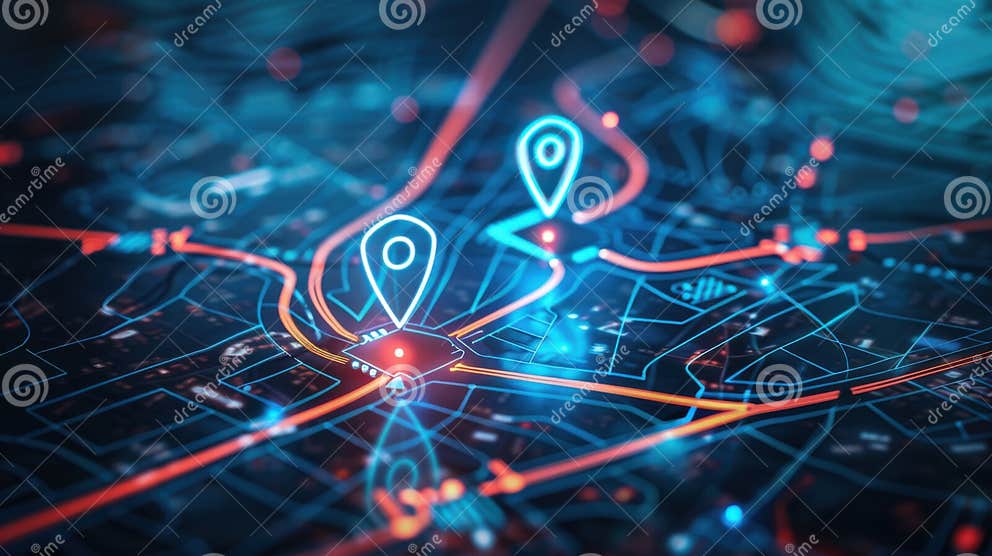 Digital Map Showing Location with Two Icons Representing Artificial ...